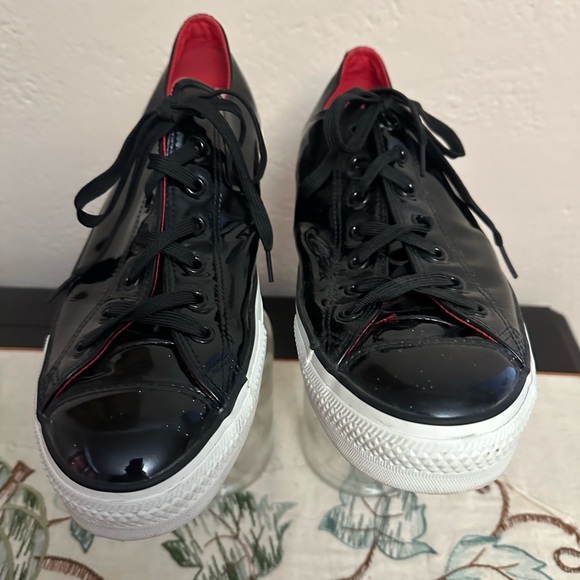 Converse | Shoes | Black Patent Leather Sneakers With Red Lining | Poshmark